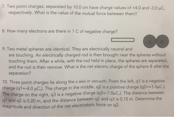 Solved 7. Two point charges, separated by 10.0 cm have | Chegg.com