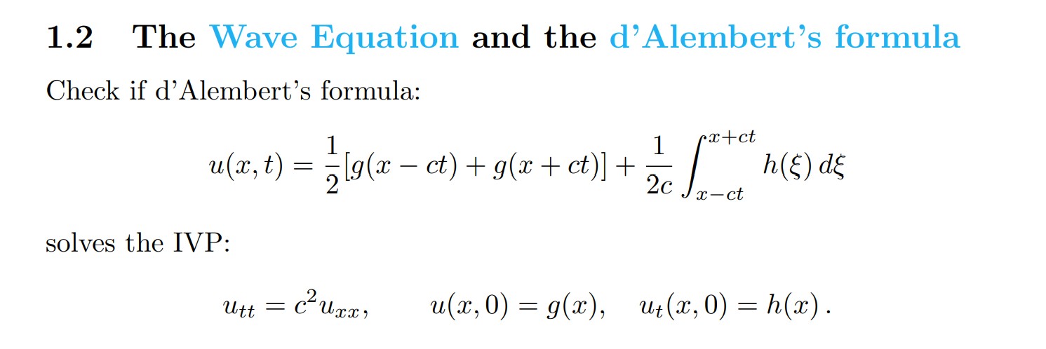 Solved 1.2 The Wave Equation and the d'Alembert's formula | Chegg.com