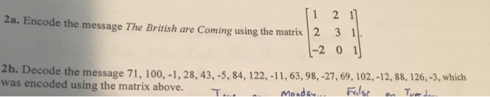 Solved 2a. Encode the message The British are Coming using | Chegg.com