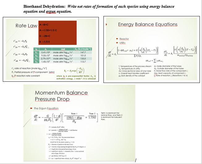 Bioethanol Dehydration: Write net rates of formation | Chegg.com