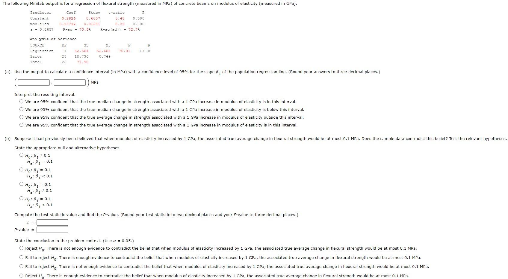 Solved The following Minitab output is for a regression of | Chegg.com