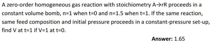 Solved A zero-order homogeneous gas reaction with | Chegg.com