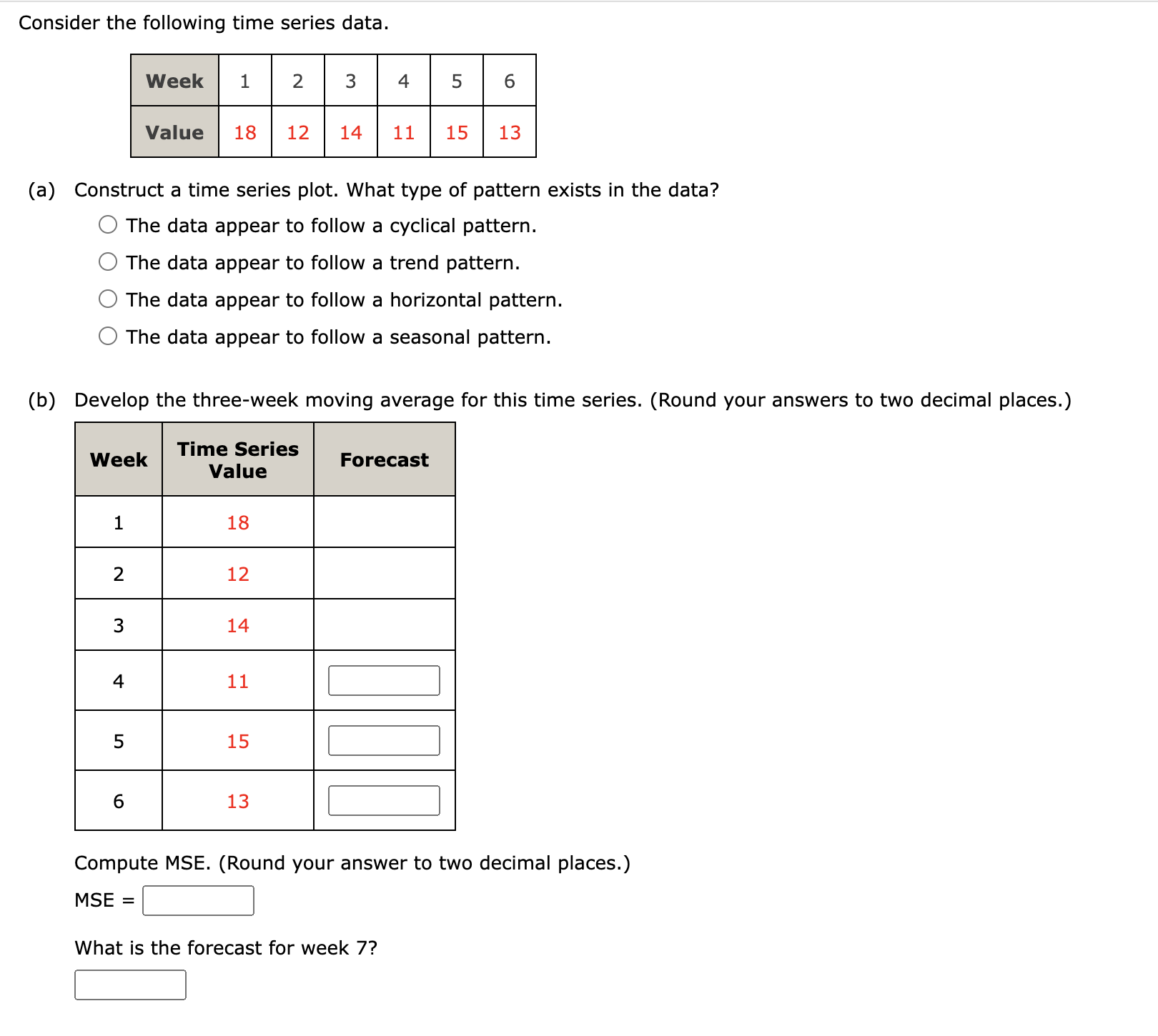 Solved Consider the following time series | Chegg.com