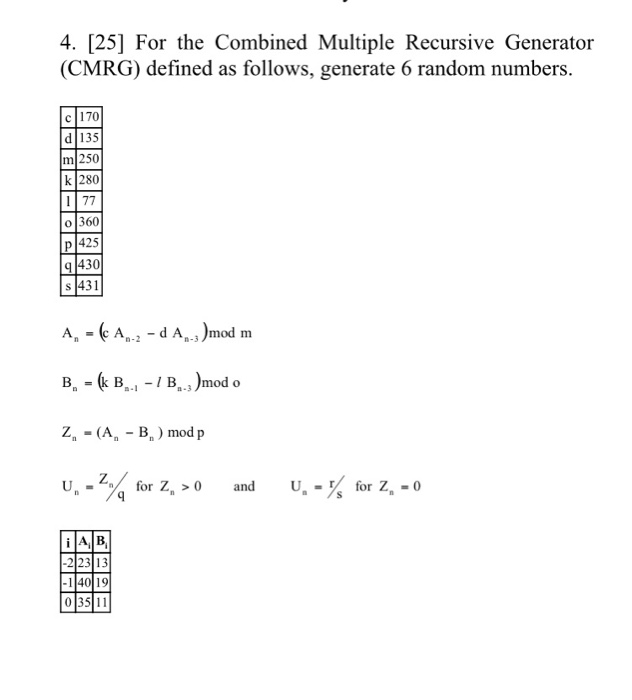 Solved 4 25 For The Combined Multiple Recursive Generator 