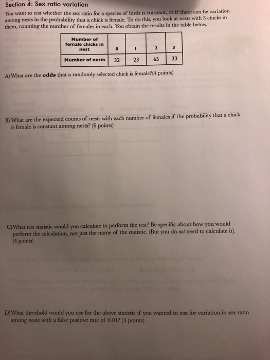 Solved Section 4 Sex Ratio Variation You Want To Test