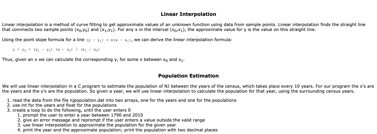 Linear Interpolation Linear interpolation is a method | Chegg.com
