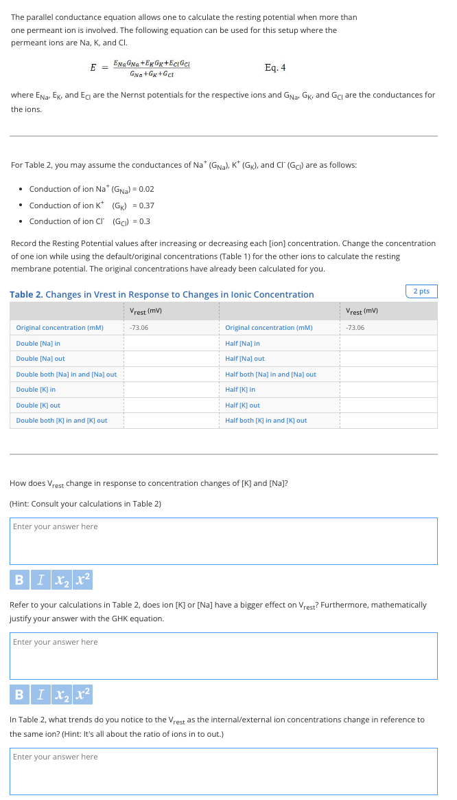 Solved Table 1. Ionic Concentrations and Calculated Nernst | Chegg.com