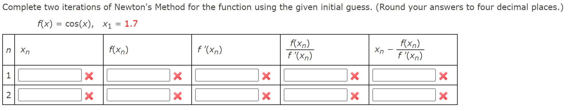 Solved Complete two iterations of Newton's Method for the | Chegg.com