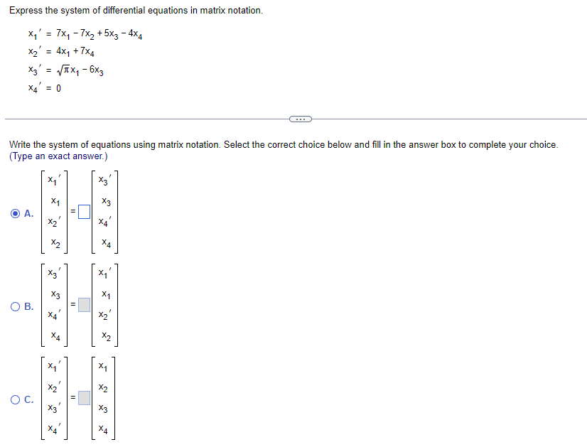 Solved Express the system of differential equations in | Chegg.com