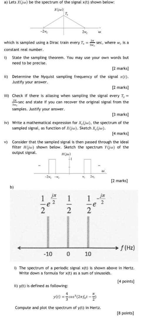 Solved a) Lets X(jw) be the spectrum of the signal x(t) | Chegg.com