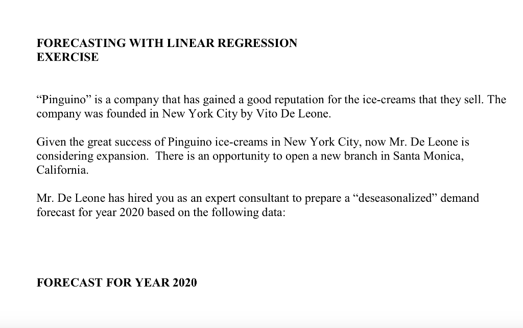 Solved Forecasting With Linear Regression Exercise