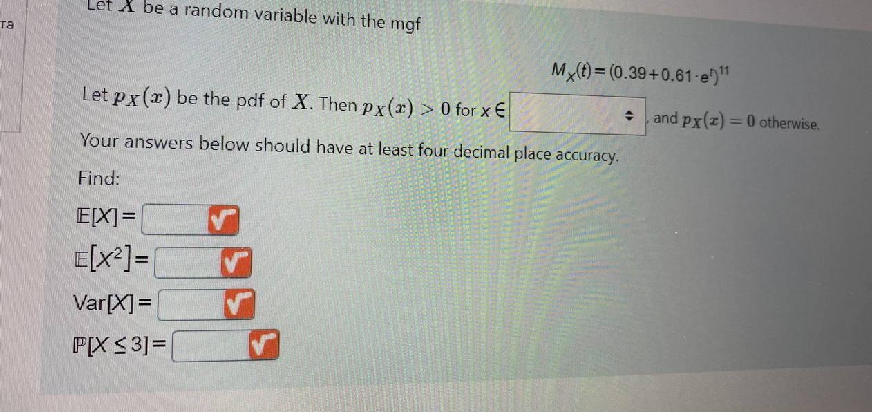 Solved Let & be a random variable with the mgf Ta My(t) = | Chegg.com