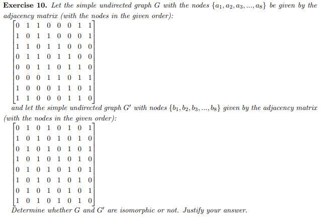 Solved Exercise 10 . Let the simple undirected graph G with | Chegg.com