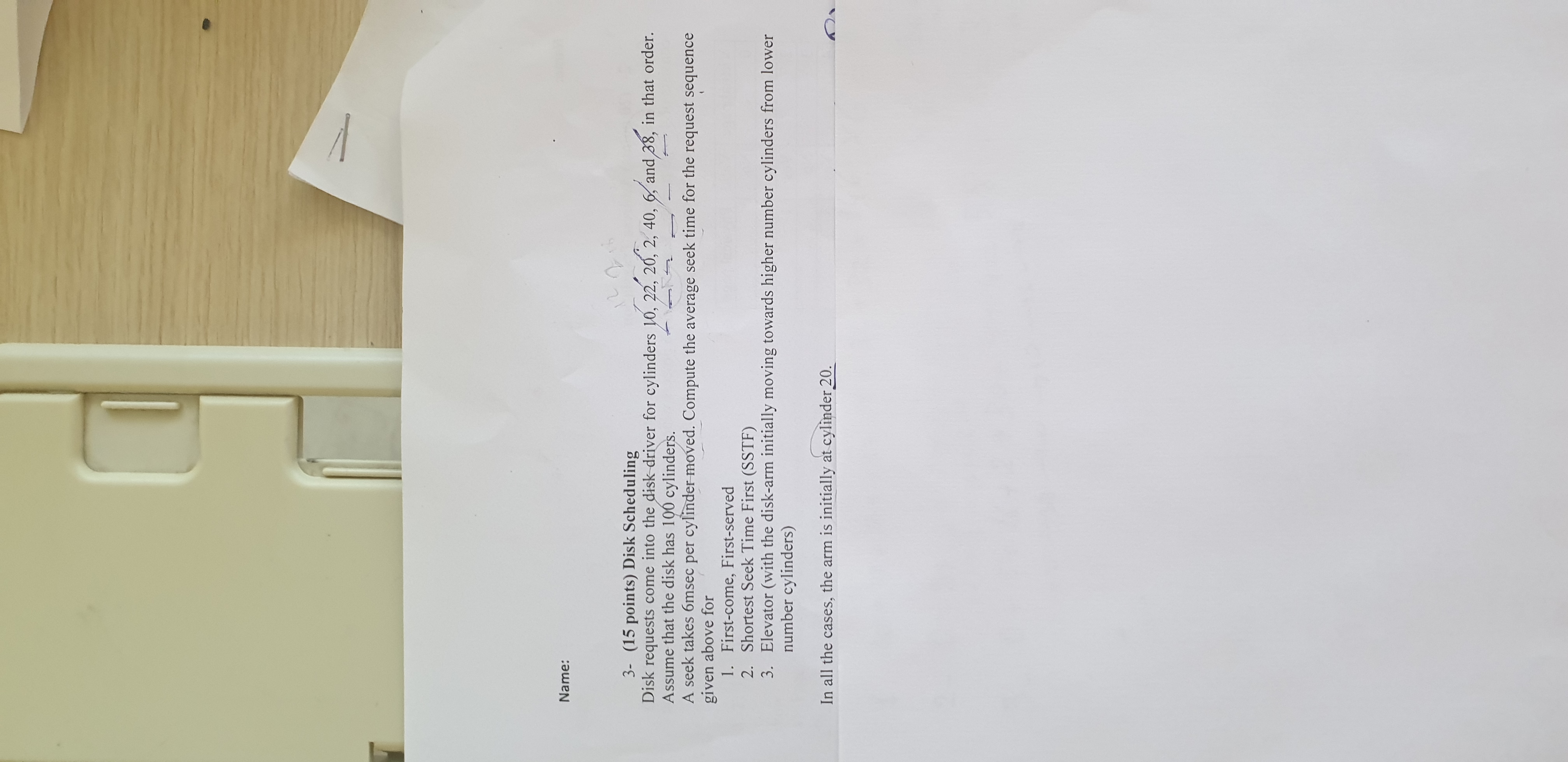 Solved 3- (15 points) Disk Scheduling Disk requests come | Chegg.com