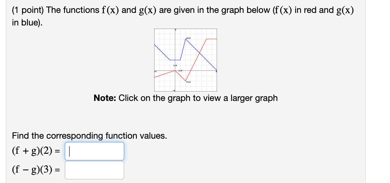 Solved (1 ﻿point) ﻿The functions f(x) ﻿and g(x) ﻿are given | Chegg.com