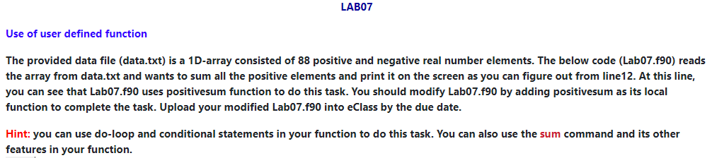 Solved LAB07 Use of user defined function The provided data | Chegg.com