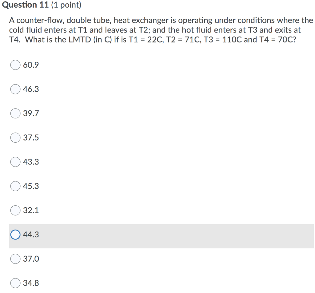 Solved Question 11 (1 point) A counter-flow, double tube, | Chegg.com
