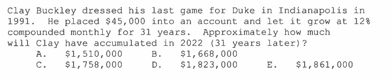 Solved Clay Buckley dressed his last game for Duke in | Chegg.com