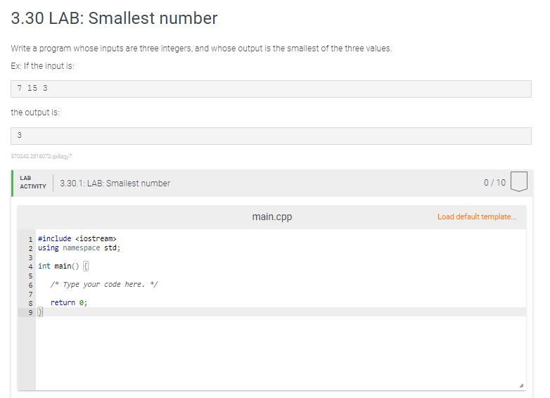 Solved 3.30 LAB: Smallest number Write a program whose | Chegg.com