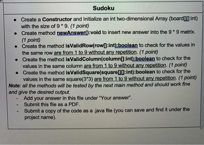 Solved Sudoku • Create a Constructor and Initialize an int | Chegg.com