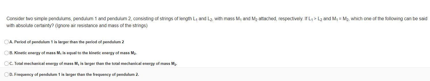 Solved Consider two simple pendulums, pendulum 1 and | Chegg.com