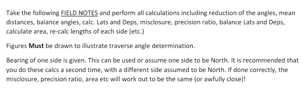 Solved Take the following FIELD NOTES and perform all | Chegg.com