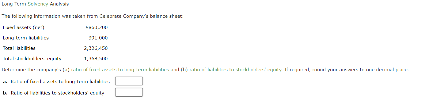 Solved Long-Term Solvency Analysis The following information | Chegg.com