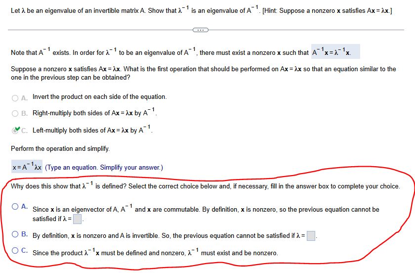 Solved by an EXPERT Let λbe an ﻿eigenvalue of an ﻿invertible matrix A. | Chegg.com
