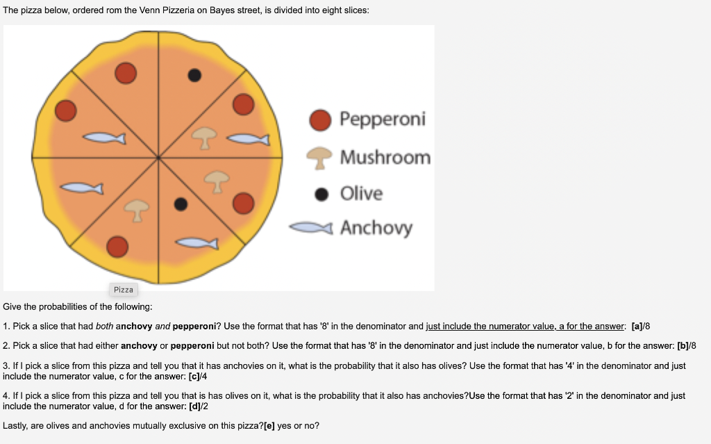 Solved The pizza below, ordered rom the Venn Pizzeria on | Chegg.com