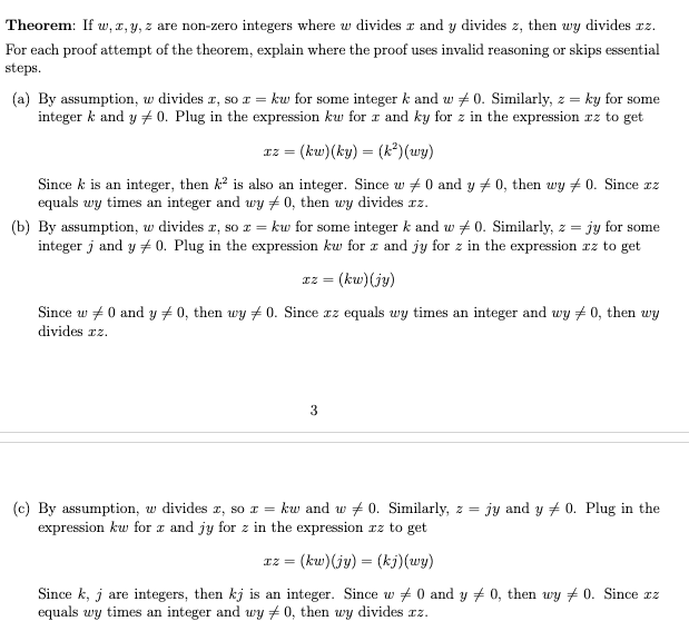 Solved ܕ IZ = Theorem: If w, x, y, z are non-zero integers | Chegg.com
