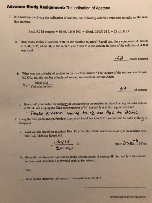 Solved Advance Study Assignment: The lodination of Acetone | Chegg.com