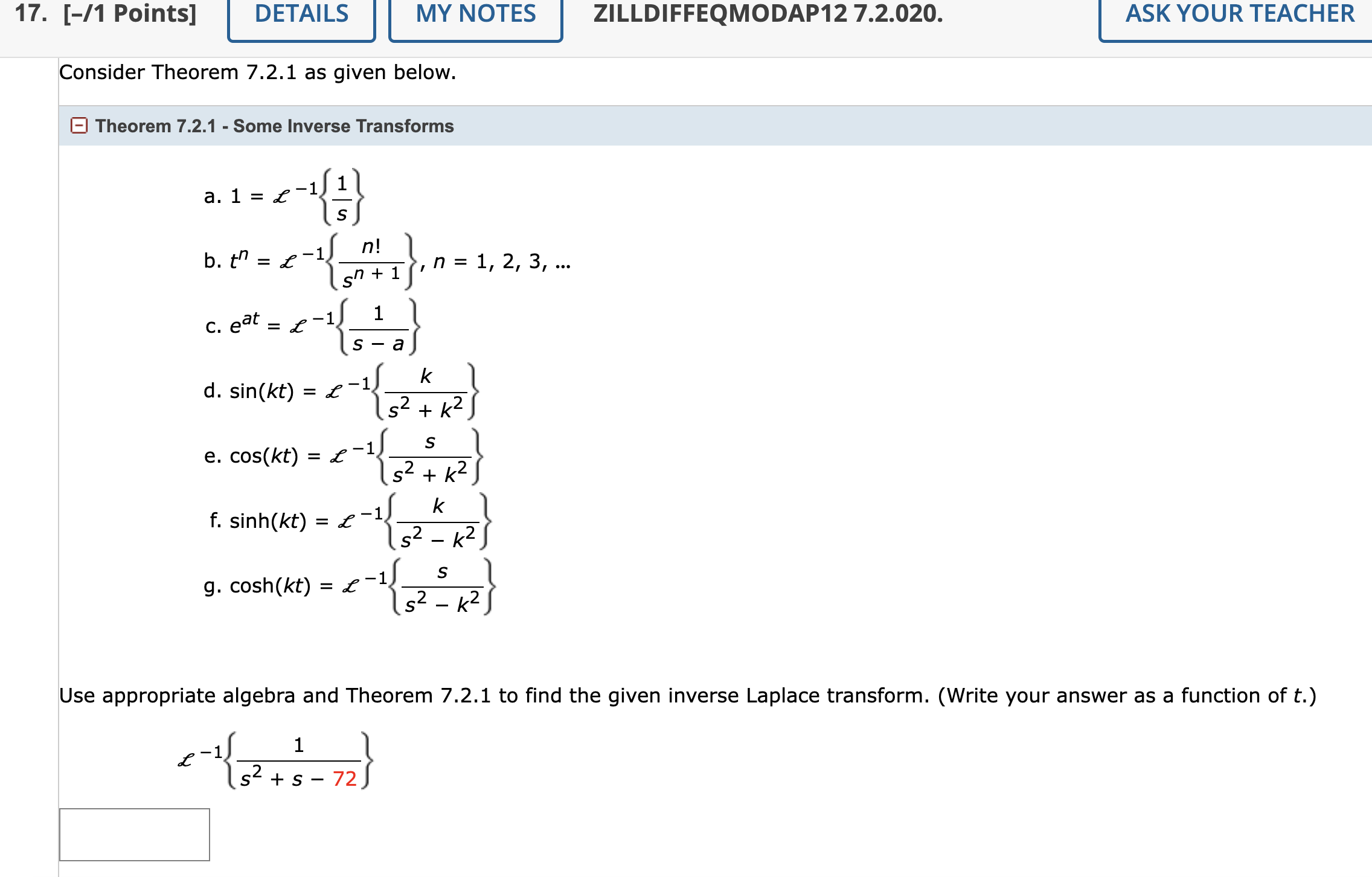 Solved Theorem 7.2.1 - ﻿Some Inverse | Chegg.com