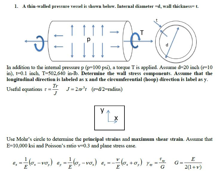 Solved I. A thin-walled pressure vessel is shown below. | Chegg.com