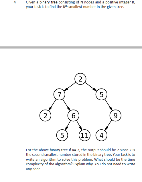 Solved 4 Given a binary tree consisting of N nodes and a | Chegg.com
