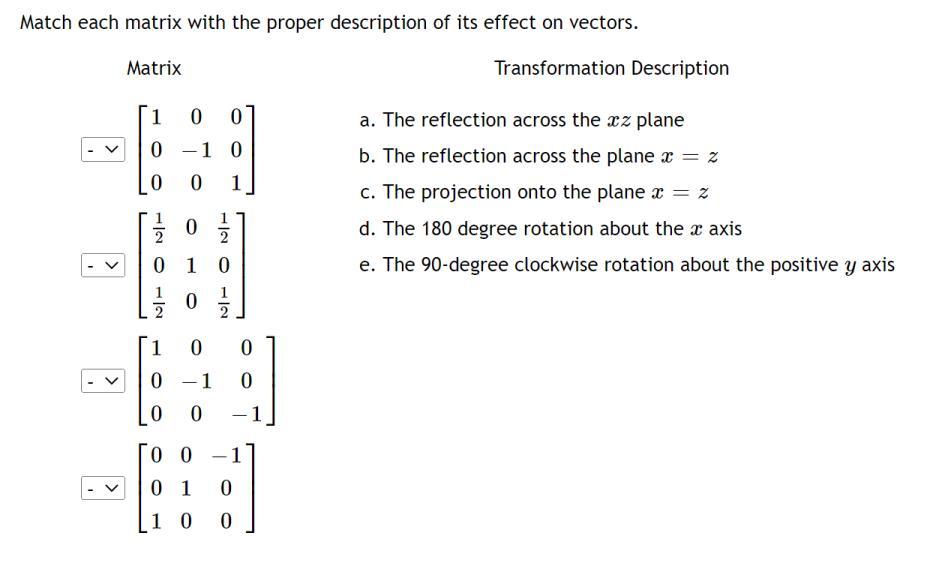 Solved Match each matrix with the proper description of its | Chegg.com