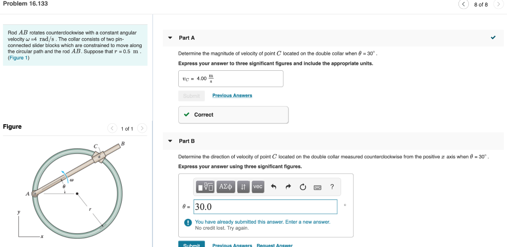 Solved Problem 16.133 Part A Rod AB rotates | Chegg.com