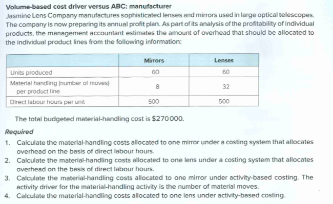 Solved Volume-based cost driver versus ABC : manufacturer | Chegg.com