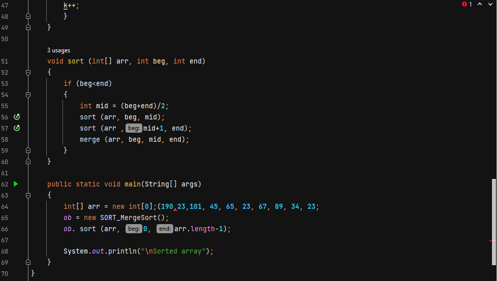 Solved ic class SORT_MergeSort 2 usages private static | Chegg.com