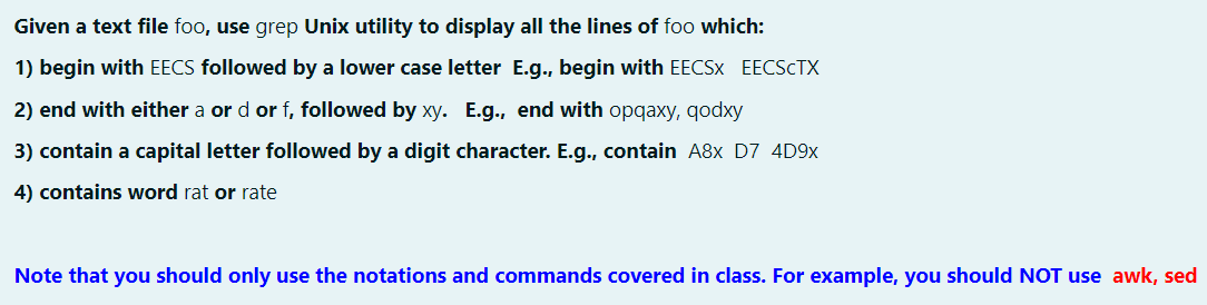 Solved Given A Text File Foo Use Grep Unix Utility To 6479