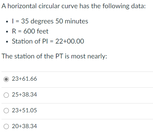 Solved A horizontal circular curve has the following data: . | Chegg.com