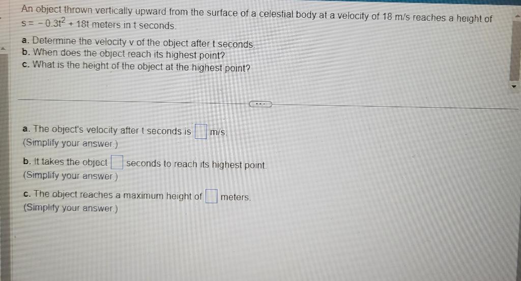 Solved An object thrown vertically upward from the surface | Chegg.com