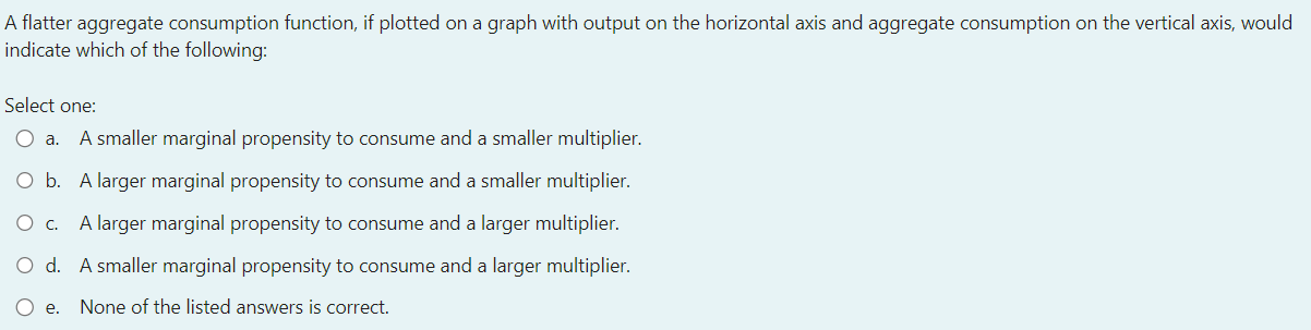 Solved A flatter aggregate consumption function, if plotted | Chegg.com