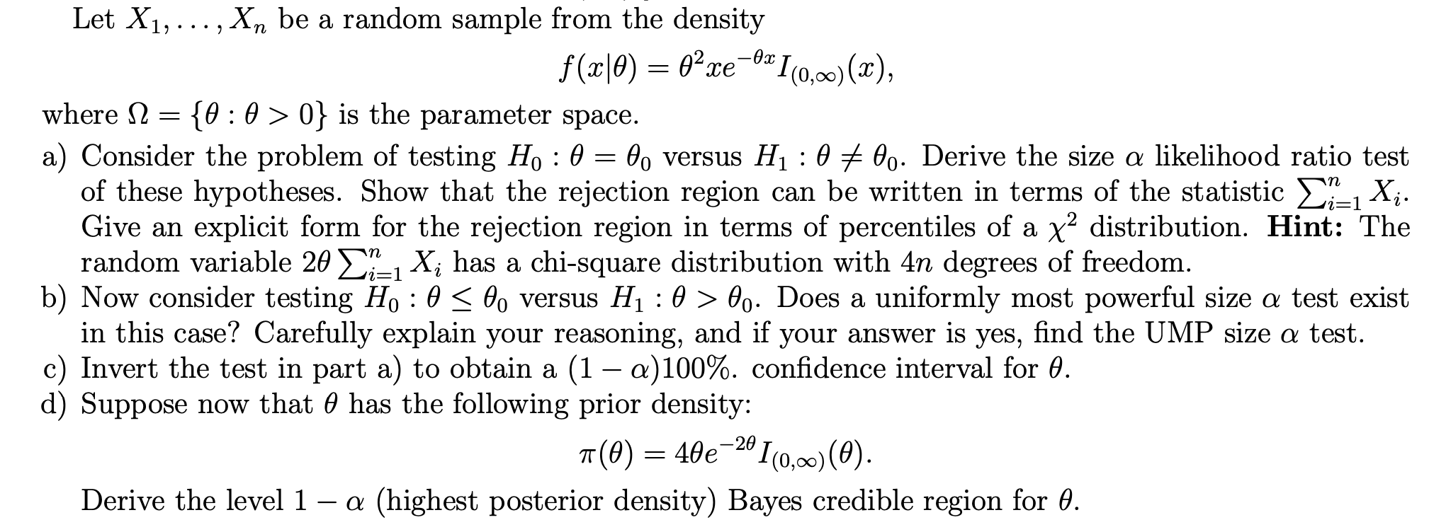 Solved Let X1,..., Xn be a random sample from the density | Chegg.com