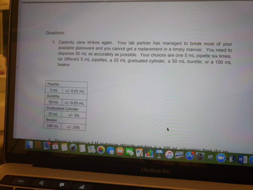 Solved Questions 1. Calamity Jane strikes again. Your lab | Chegg.com