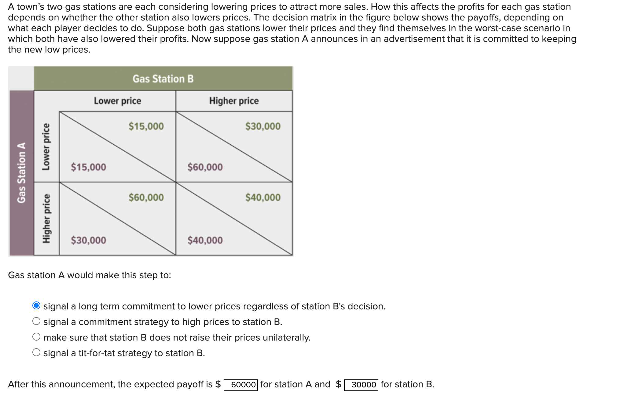 Solved A town's two gas stations are each considering | Chegg.com