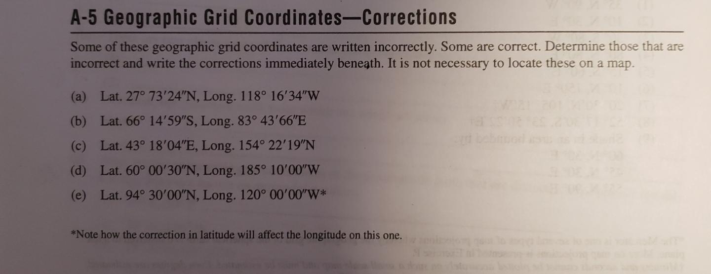 Solved A-5 Geographic Grid Coordinates-Corrections Some of | Chegg.com