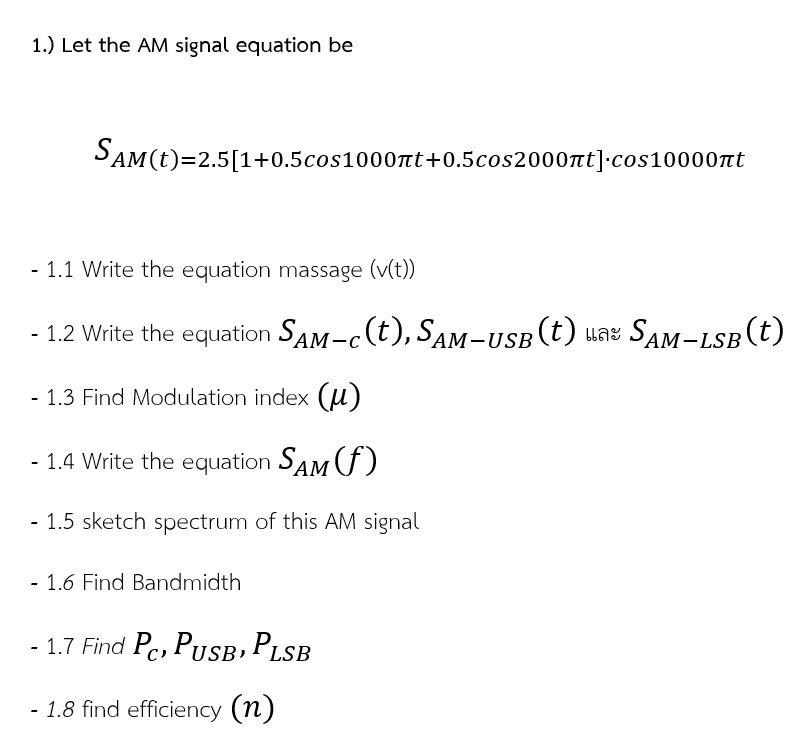 Solved 1.) Let the AM signal equation be | Chegg.com