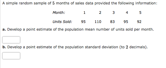 Solved A simple random sample of 5 months of sales data | Chegg.com