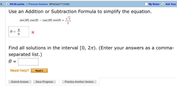 Solved Use an Addition or Subtraction Formula to simplify | Chegg.com