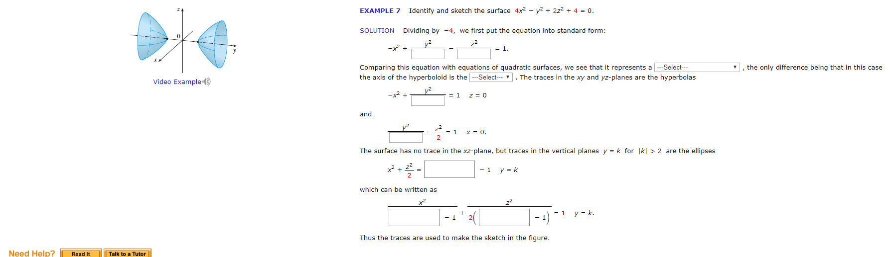 Solved EXAMPLE 7 Identify and sketch the surface 4x2 - y2 + | Chegg.com